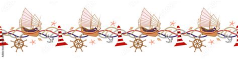 Nautical Cute Marine Concepts Border Seamless Pattern Design With Rope