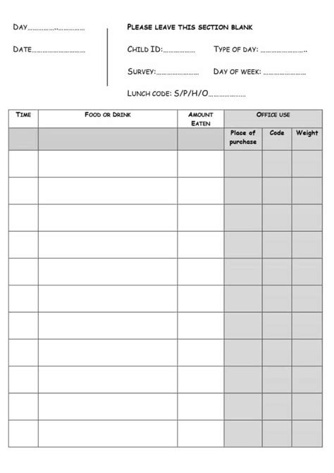Slimming World Food Diary Spreadsheet — Db