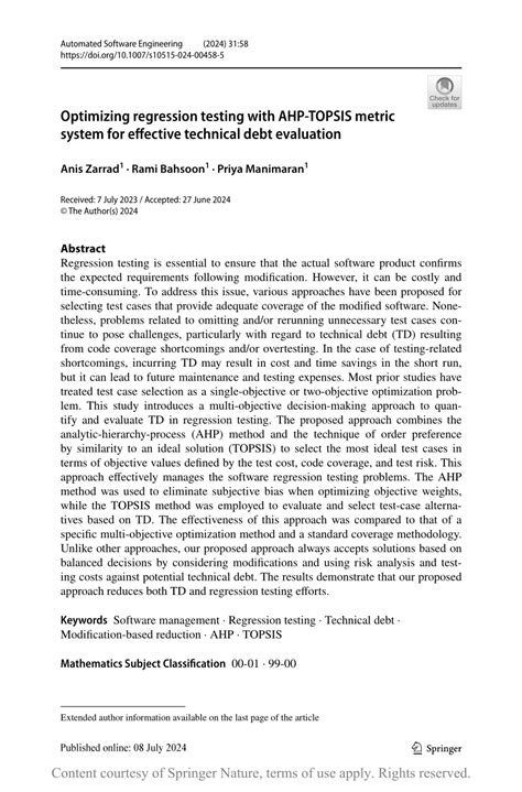 Pdf Optimizing Regression Testing With Ahp Topsis Metric System For
