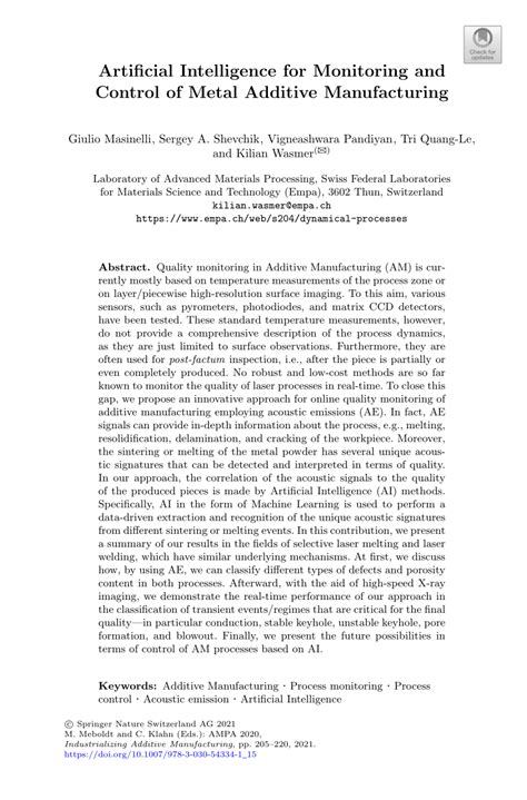 Pdf Artificial Intelligence For Monitoring And Control Of Metal Additive Manufacturing