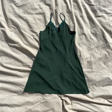 Vintage Forest Green Slip Dress With V Front And Depop