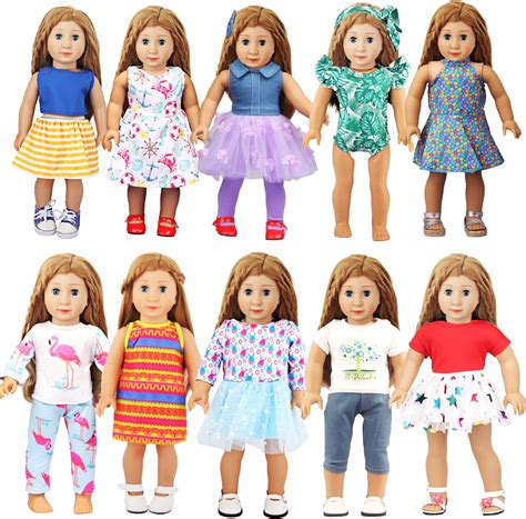 Augfrog 10 Sets Of 18 Inch American Doll Clothes Including 10 Of Doll Clothing