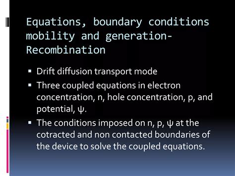 Drift Diffusion Transport Model Equations And Boundary Conditions Pptx