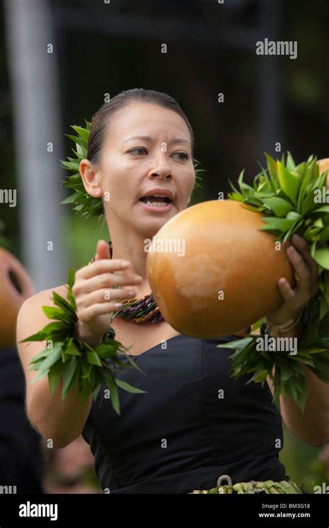 Traditional Hawaiian Hula Kahiko Performed With Ipu Drum On Hawaii