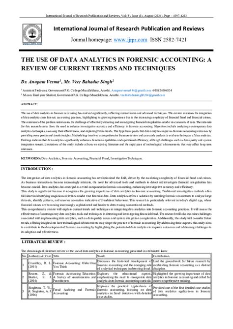 Pdf The Use Of Data Analytics In Forensic Accounting A Review Of Current Trends And Techniques