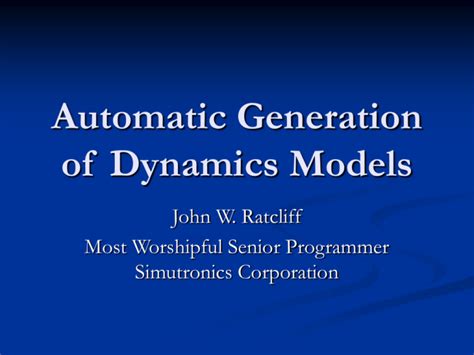 automatic generation of dynamics models