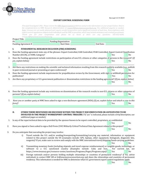 Export Control Screening Form