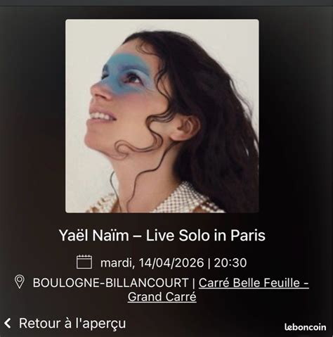Vends 2 Places Yaël Naïm Billetterie