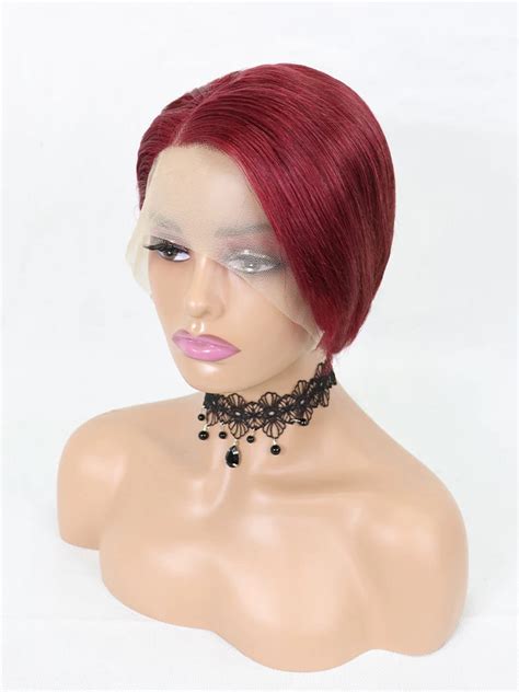 Asha Amazing Human Hair Red Pixie Cut Wig With L Part Lace Front 150 Density