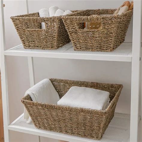Rectangular Rattan Storage Baskets With Name Rack Basket Laundry Toy