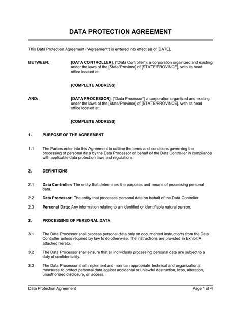 Data Protection Agreement Template Free Word And Pdf