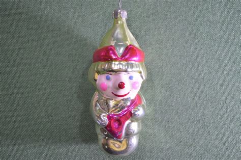 Купить Игрушка елочная стеклянная Клоун скоморох с балалайкой Стекло подвес 2 СССР цены