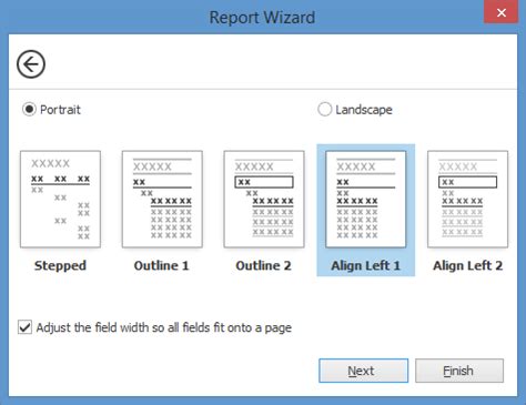 Step 4 Choose Report Layout