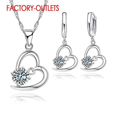 Conjuntos De Joyería Nupcial De Plata De Ley 925 Auténtica Diseño De Corazón Estilo Romántico