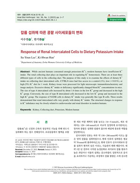 Pdf 칼륨 섭취에 따른 콩팥 사이세포들의 변화 Response Of Renal Intercalated Cells To Dietary Potassium Intake