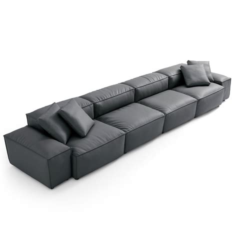 Cube Modular Black Genuine Leather Sofa Soka Home