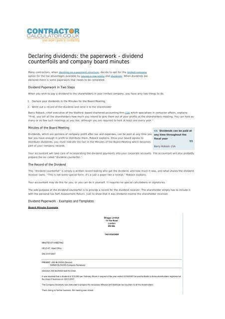 Declaring Dividends The Paperwork Dividend Counterfoils And