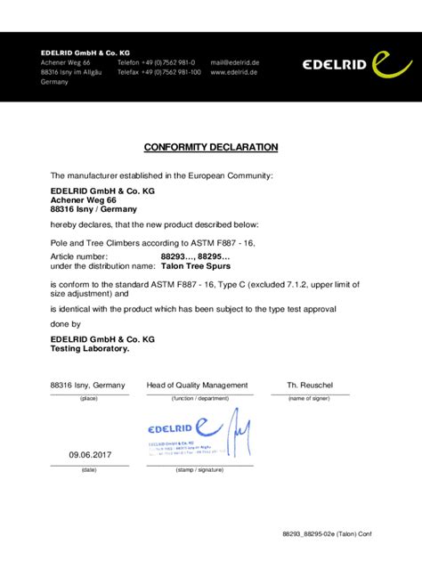 Fillable Online Ec Conformity Declaration Fax Email Print Pdffiller