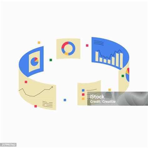 Circular Data Charts And Graphs In Flat Vector Illustration Symbolizing