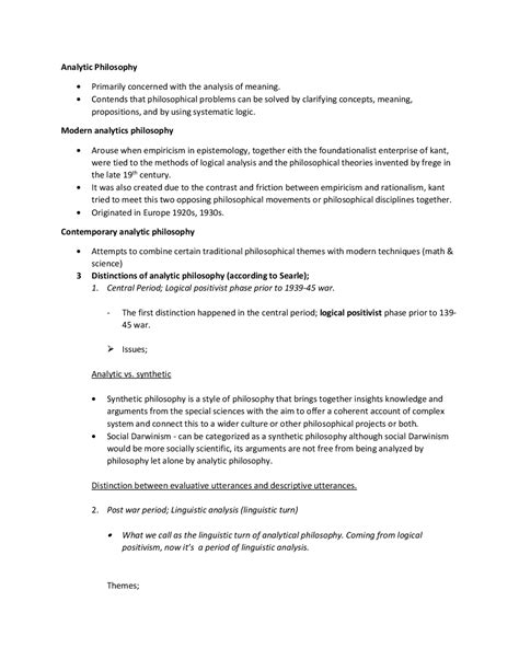 Analytic Philosophy Modern Analytic Philosophy Contemporary Analytic Philosophy Docsity