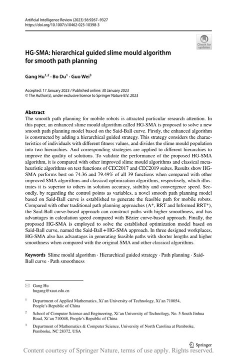 Hg Sma Hierarchical Guided Slime Mould Algorithm For Smooth Path Planning Request Pdf
