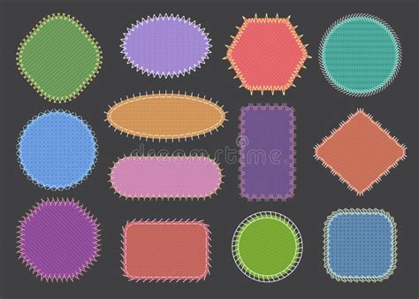 Fabric Patches Geometrical Fabric Shapes With Different Stitches