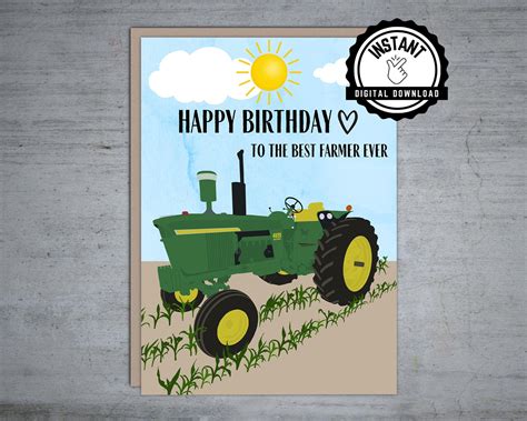 Best Farmer Ever Happy Birthday Tractor Birthday Card Printable