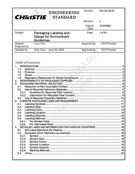Engineering Standard Template Christie Digital Systems
