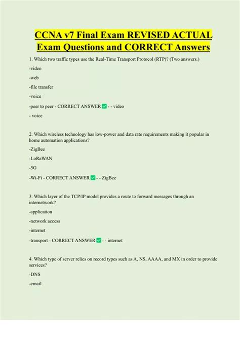 CCNA V Final Exam REVISED ACTUAL Exam Questions And CORRECT Answers CCNA Cisco Certified