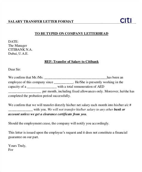 Salary Transfer Letter Template 15 Word Pdf Format Download