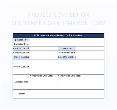 Project Completion Settlement Confirmation Form Excel Template And