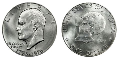1976 S Eisenhower Bicentennial Dollar 40 Silver Type 1 Low Relief Bold Lettering Coin