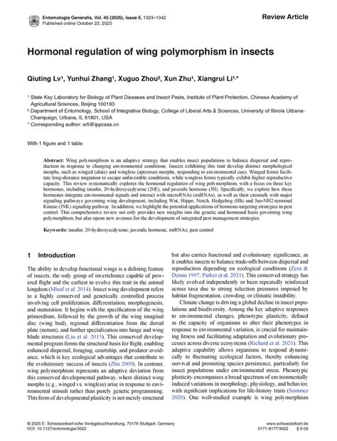 Hormonal Regulation Of Wing Polymorphism In Insects Entomologia