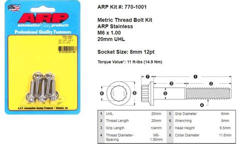 Arp Header Bolts Arp Stainless Steel M6 X 10 12 Point Bolts 20mm