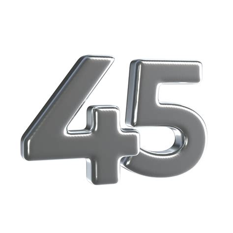 Number 45 3d Render With Silver Material 28634366 Png