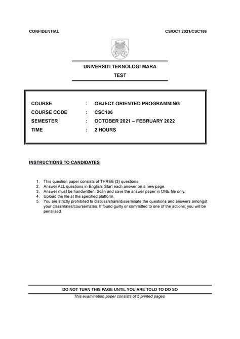 Csc186 Question Testoct21feb22 Diploma In Computer Science Uitm