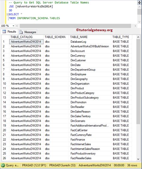 Get Table Names From Sql Server Database