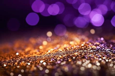 Ai Generative Gold And Purple Glitter Lights Defocused Background