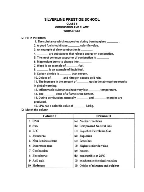 Combustion Worksheet Pdf