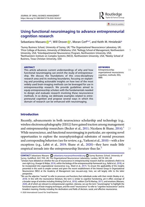 Pdf Using Functional Neuroimaging To Advance Entrepreneurial