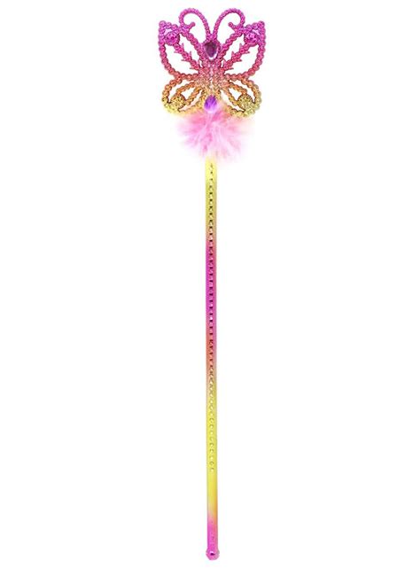 Girls Rainbow Butterfly Costume Wand With Feathers