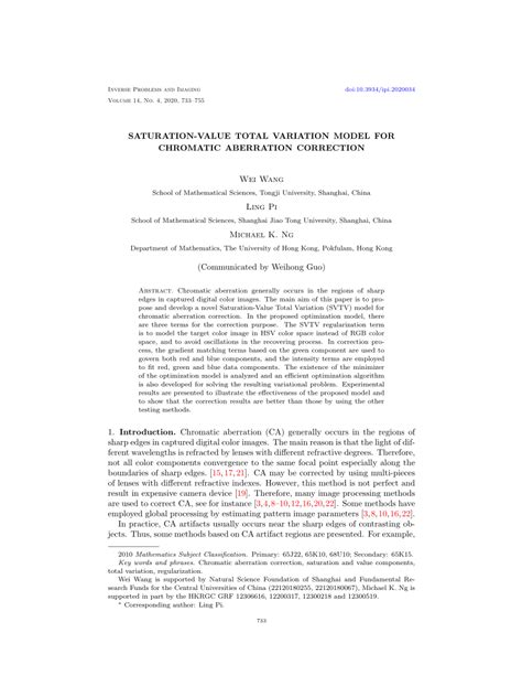 Pdf Saturation Value Total Variation Model For Chromatic Aberration Correction