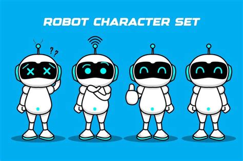 Premium Vector Cute Robot Character Set Cartoon Vector Icon Illustration Science Technology