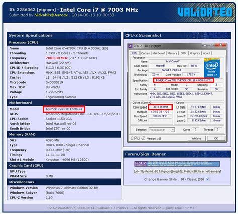 Asrock Z97 Oc Formula Pushes Intel Core I7 4790k Cpu To 7003 38 Mhz
