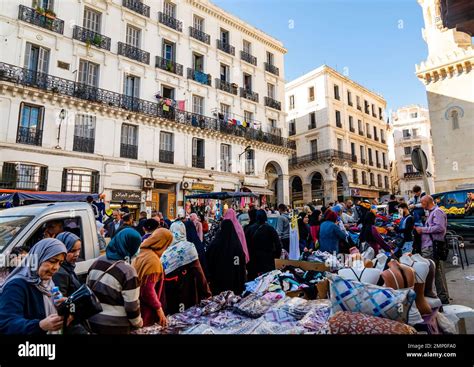 Market In Front Of Old French Colonial Buildings North Africa Algiers