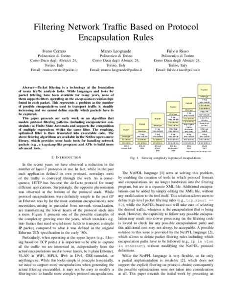 Pdf Filtering Network Traffic Based On Protocol Encapsulation Rules