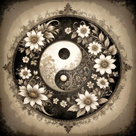 Ornamental Yin Yang With Floral Elegance Stock Illustration