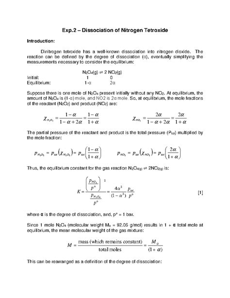 Exp3 Dissociation Of N2o4 Exp 2 Dissociation Of Nitrogen