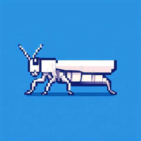 Pixel Art Grasshopper Icon Retro Insect Vector On Blue Background