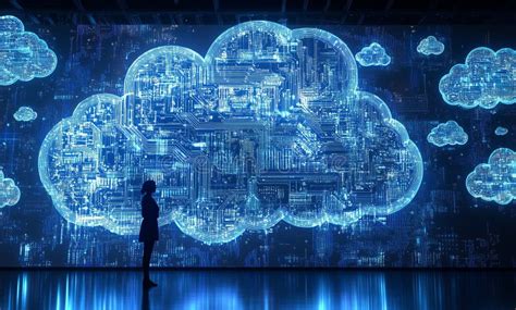 Businesswoman Looking At Digital Cloud Computing Big Data And Internet